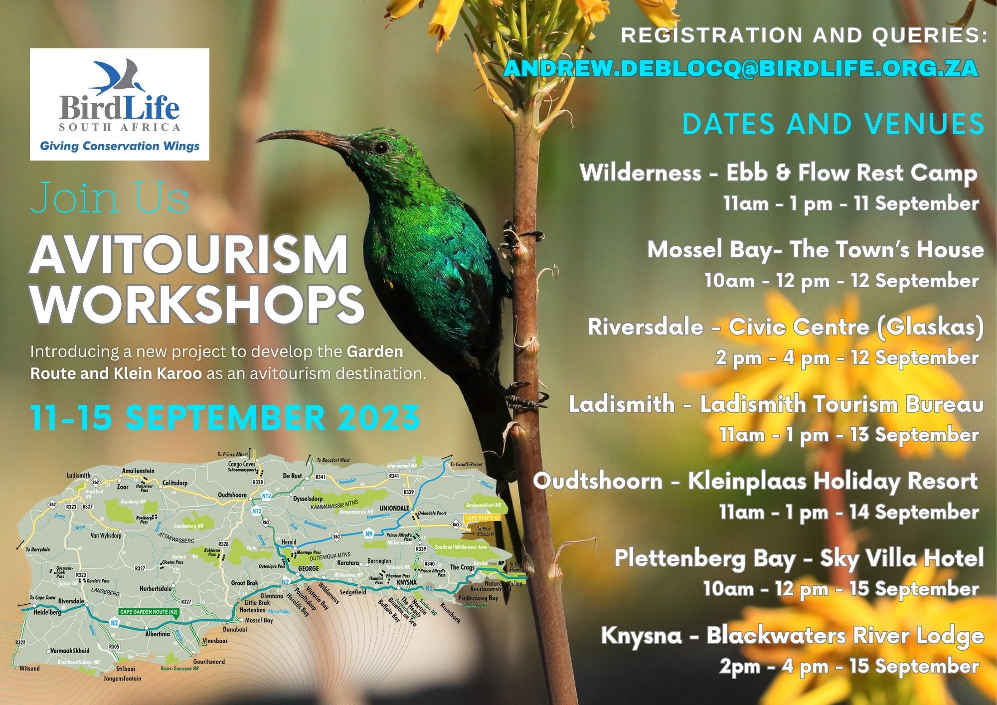 11-15 September 2023 Avitourism workshops « Plett Tourism Contest